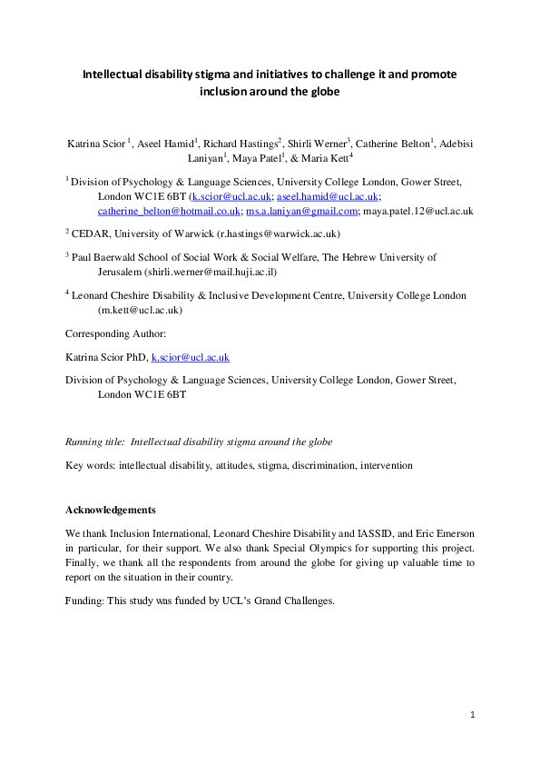 (PDF) Intellectual disability stigma and initiatives to challenge it ...