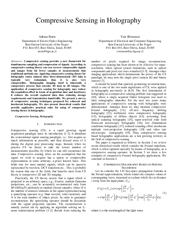 (PDF) Compressive Sensing in Holography