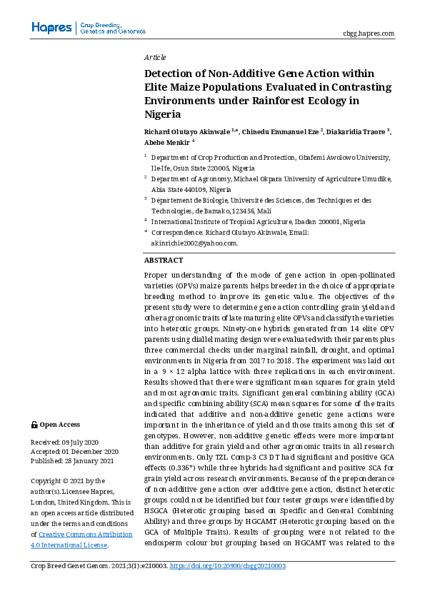 (PDF) Detection of Non-Additive Gene Action within Elite Maize ...