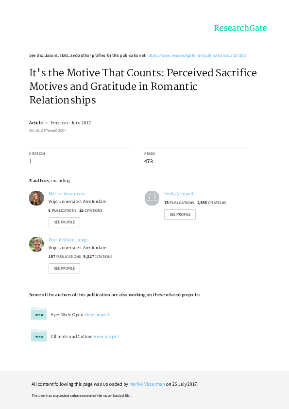 (PDF) It's the Motive That Counts: Perceived Sacrifice Motives and ...