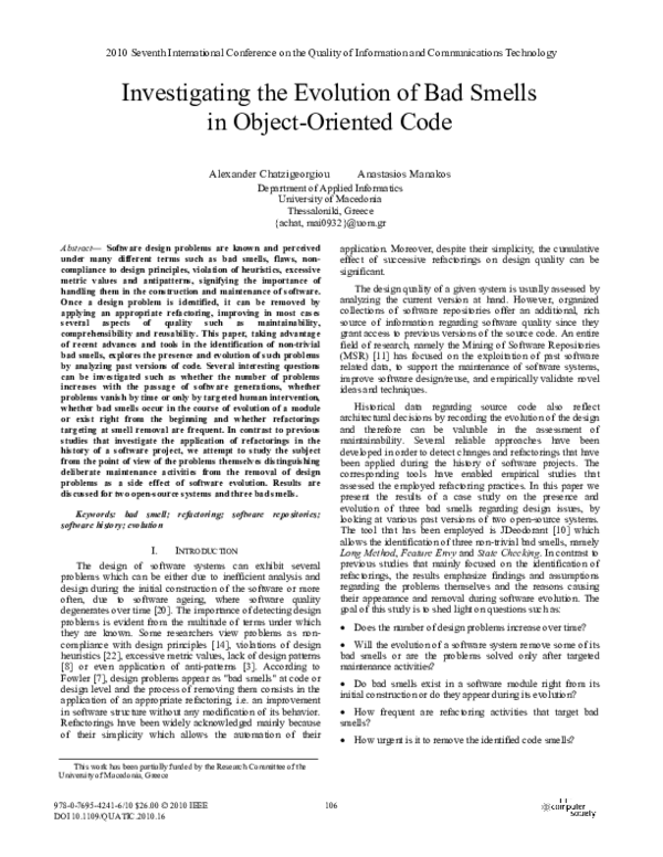 (PDF) Investigating the Evolution of Bad Smells in Object-Oriented Code