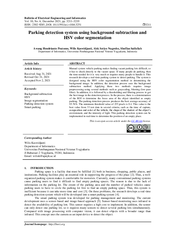 Pdf Parking Detection System Using Background Subtraction And Hsv