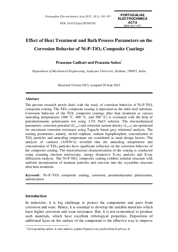 (PDF) Effect of Heat Treatment and Bath Process Parameters on the Corrosion Behavior of Ni-P ...