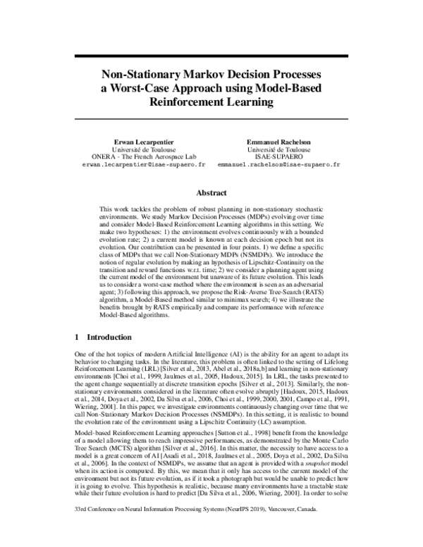 (PDF) Non-Stationary Markov Decision Processes a Worst-Case Approach using Model-Based ...