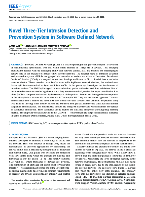 (PDF) Novel Three-Tier Intrusion Detection and Prevention System in Software Defined Network