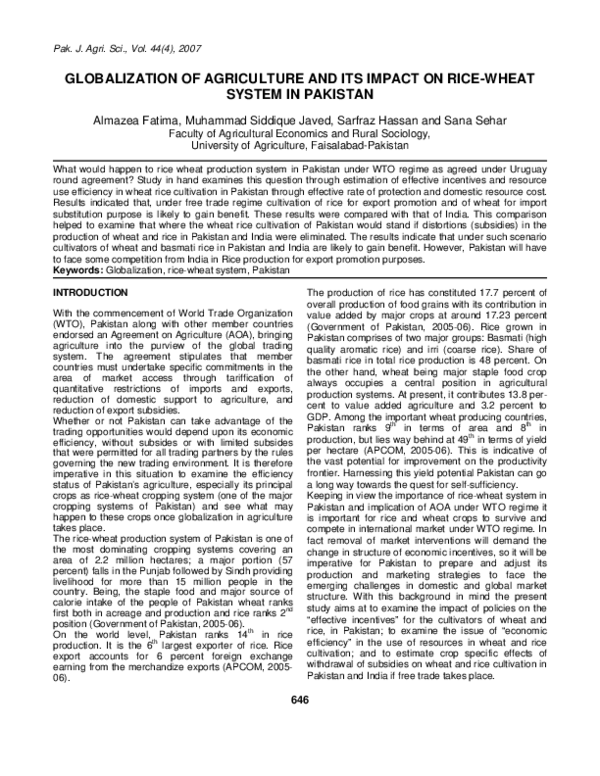 (PDF) Globalization of agriculture and its impact on rice-wheat system ...