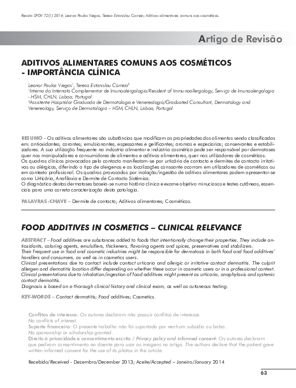 (PDF) Food Additives in Cosmetics – Clinical Relevance