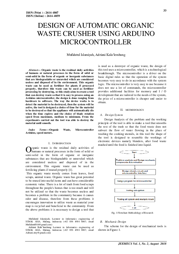 (PDF) DESIGN of AUTOMATIC ORGANIC WASTE CRUSHER USING ARDUINO MICROCONTROLLER