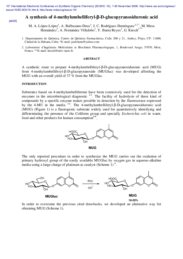 (PDF) A synthesis of 4-methylumbelliferyl-ß-D-glucopyranosiduronic acid
