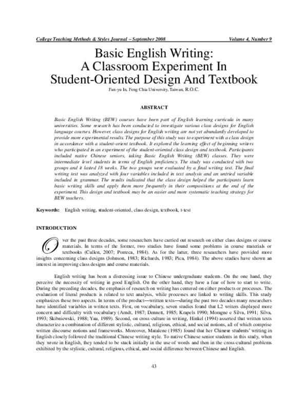 (PDF) Basic English Writing: A Classroom Experiment In Student-Oriented ...