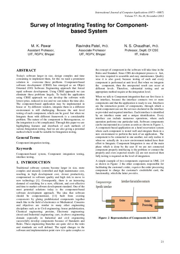 (PDF) Survey of Integrating Testing for Component- based System