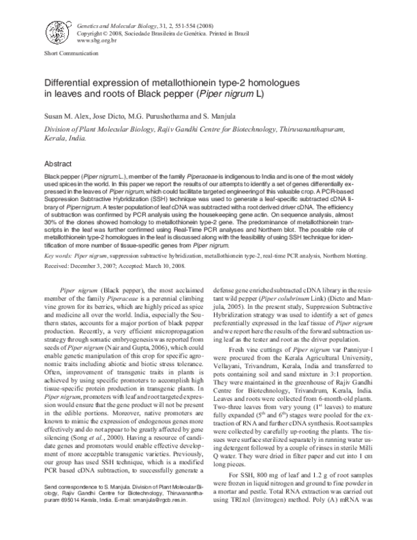 (PDF) Differential expression of metallothionein type-2 homologues in ...