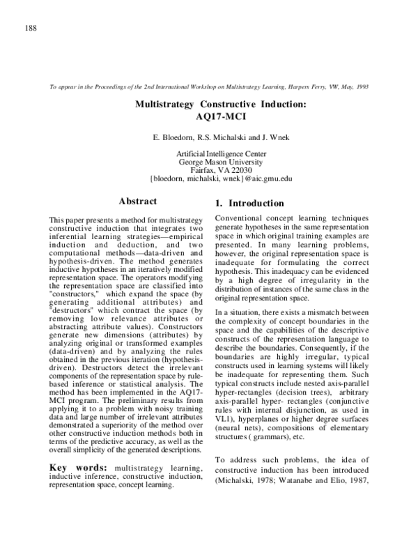 (PDF) Multistrategy Constructive Induction: AQ17-MCI