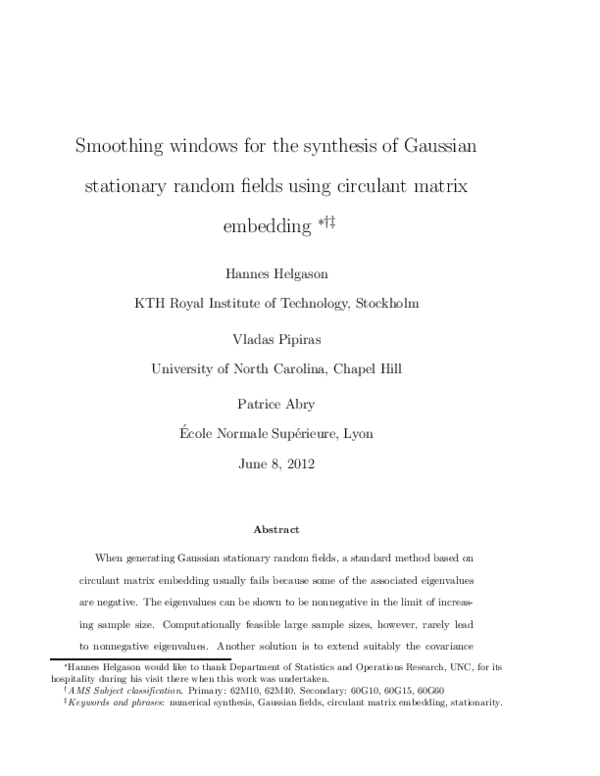 Pdf Smoothing Windows For The Synthesis Of Gaussian Stationary Random Fields Using Circulant
