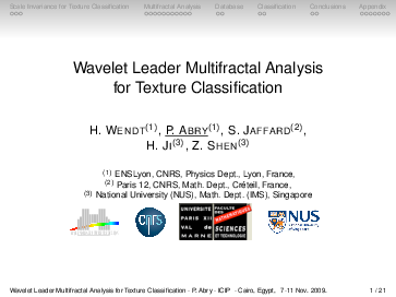 (PDF) Wavelet Leader multifractal analysis for texture classification
