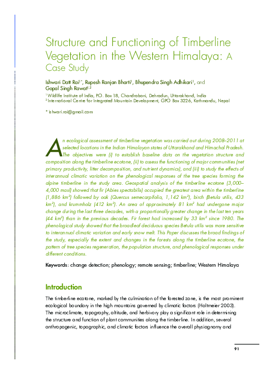(PDF) Structure and Functioning of Timberline Vegetation in the Western ...