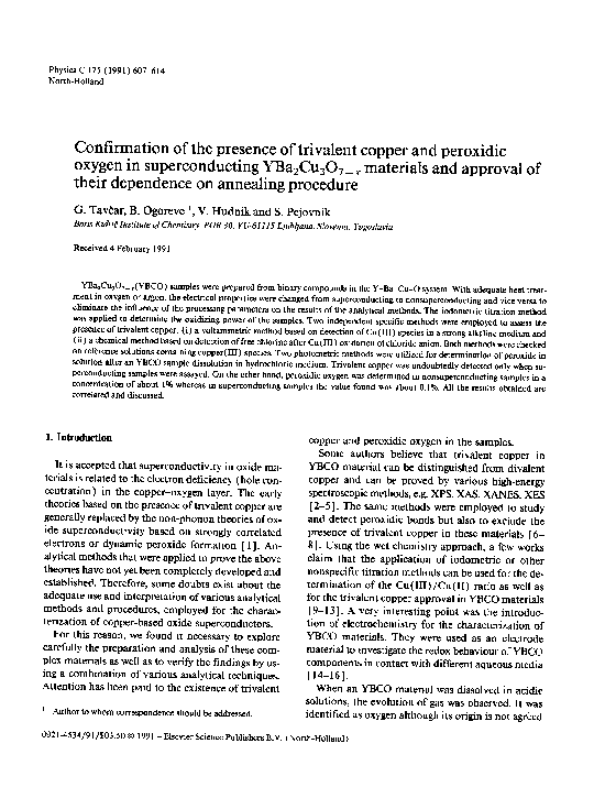(PDF) Confirmation of the pesence of trivalent copper and peroxidic ...