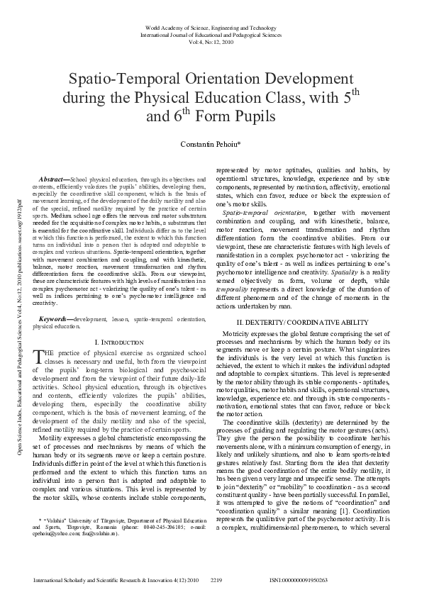 Pdf Spatio Temporal Orientation Development During The Physical Education Class With 5th And
