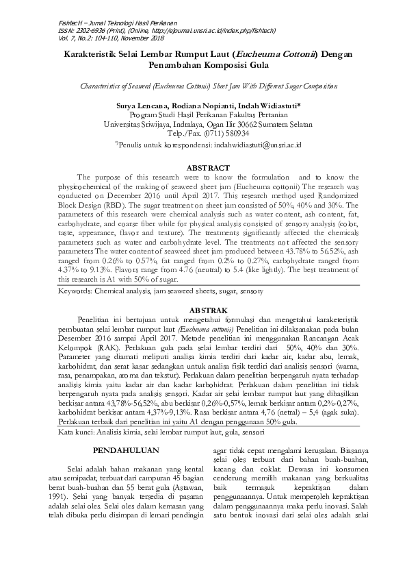 (PDF) Karakteristik Selai Lembar Rumput Laut (Eucheuma Cottonii) Dengan ...