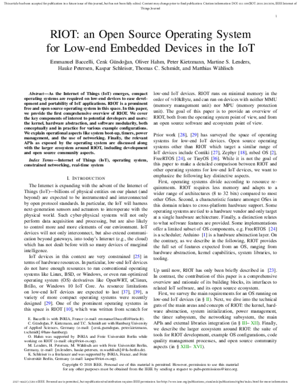 (PDF) RIOT: An Open Source Operating System for Low-End Embedded ...