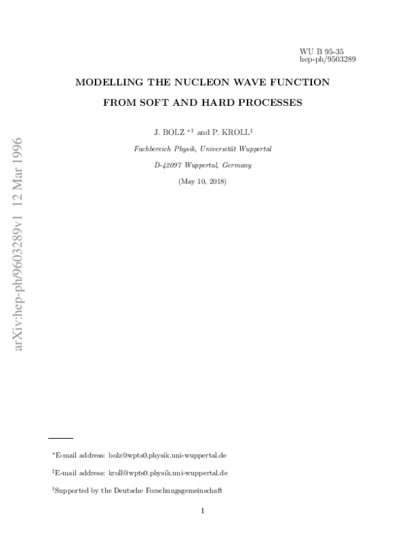 (PDF) Modelling the nucleon wave function from soft and hard processes