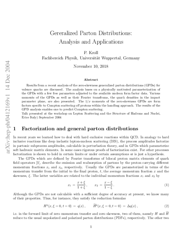 (PDF) Generalized parton distributions: Analysis and applications