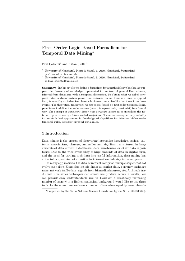 (PDF) First-order logic based formalism for temporal data mining