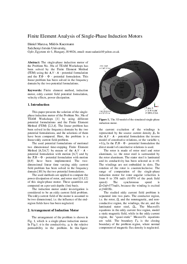 Pdf Finite Element Analysis Of Single Phase Induction Motors