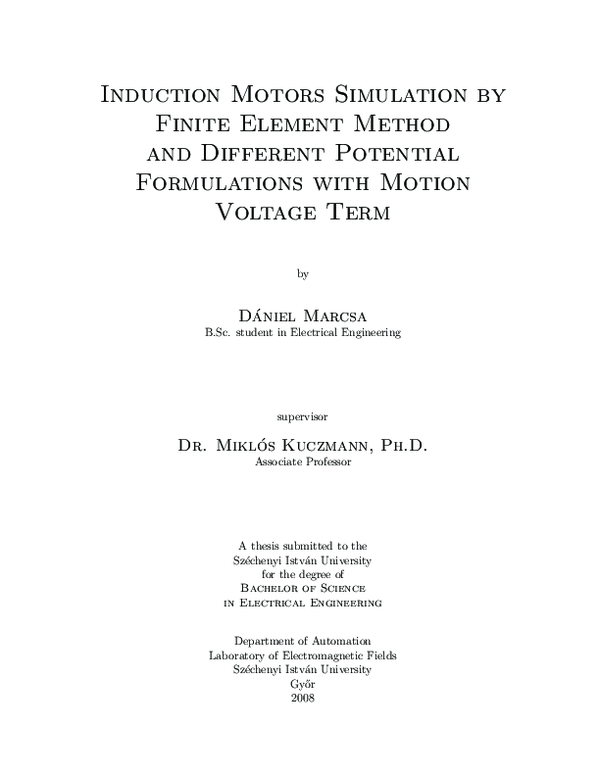 Pdf Name Of The B Sc Thesis Induction Motors Simulation By Finite Element Method And