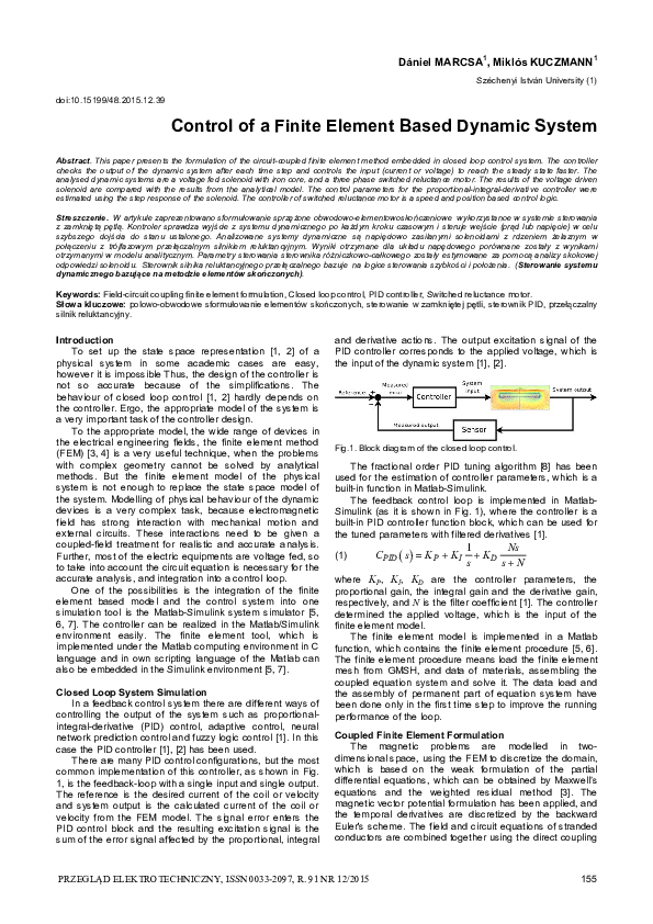 (PDF) Control of a Finite Element Based Dynamic System