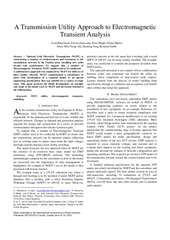 (PDF) A Transmission Utility Approach to Electromagnetic Transient ...