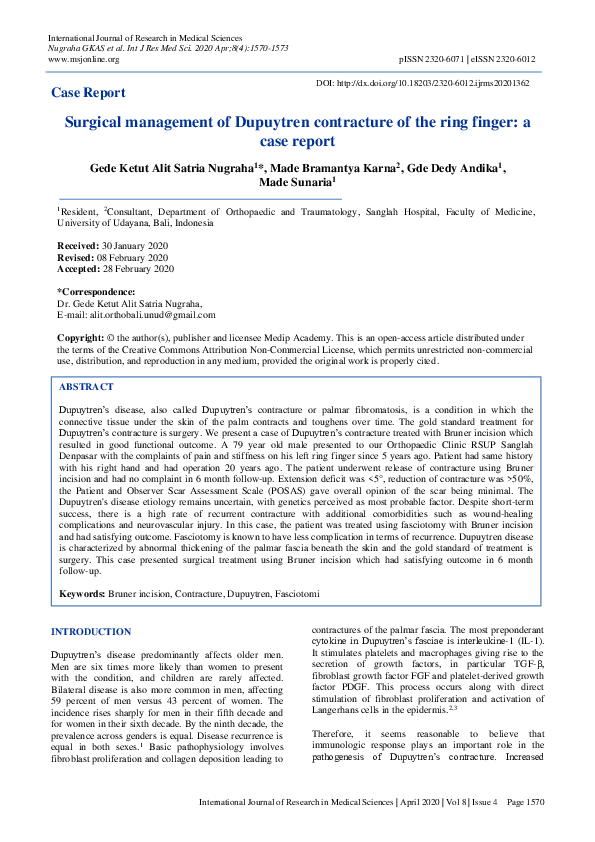 (PDF) Surgical management of Dupuytren contracture of the ring finger ...