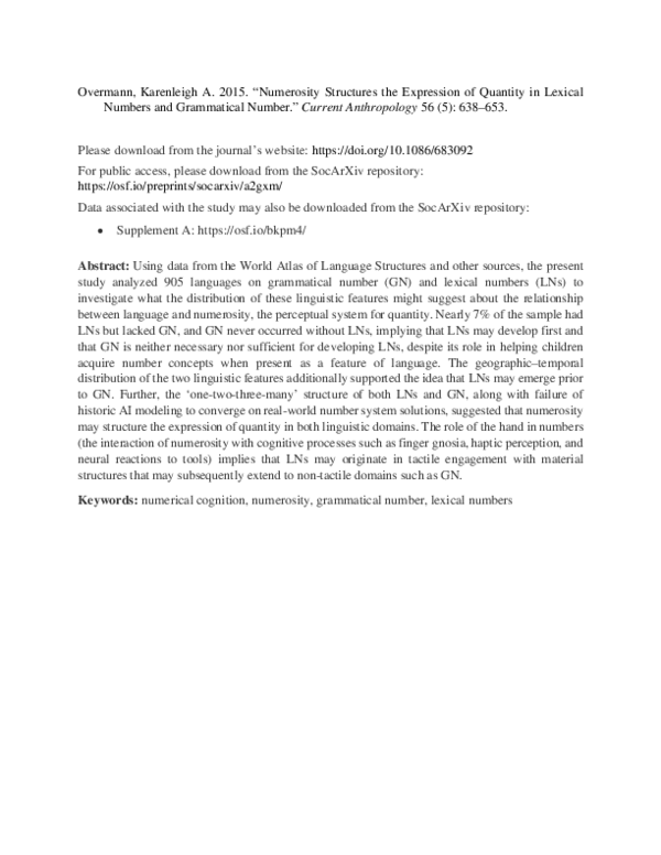 (PDF) Numerosity structures the expression of quantity in lexical ...
