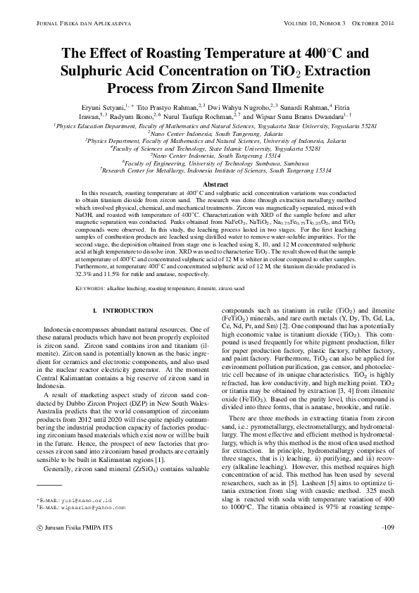 (PDF) The Effect of Roasting Temperature at 400C and Sulphuric Acid ...
