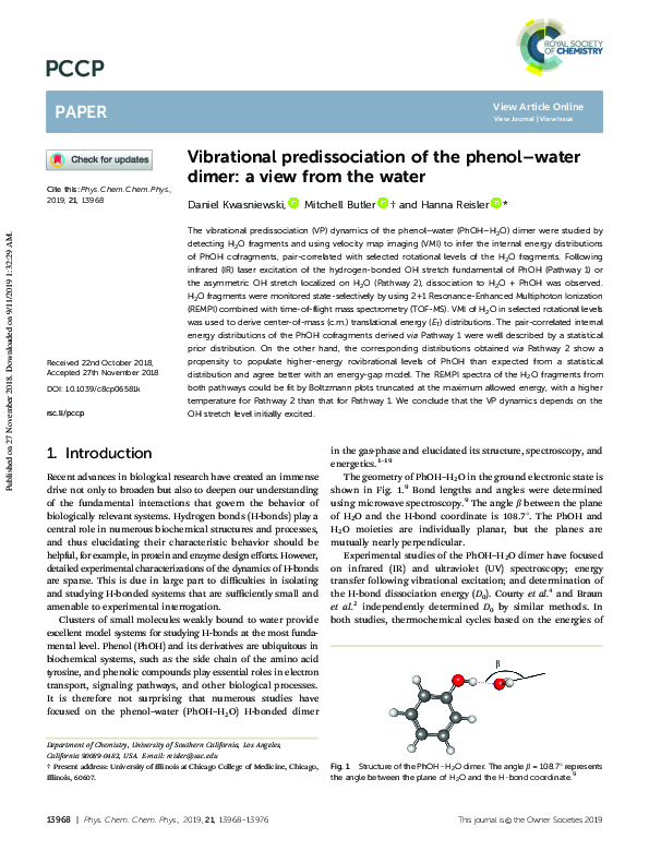 (PDF) Vibrational Predissociation of the Phenol-Water Dimer: A View ...