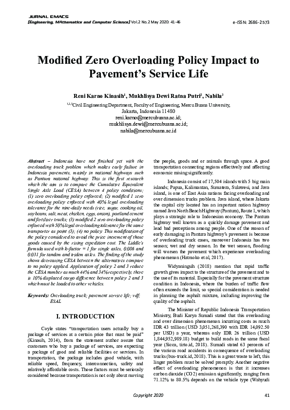(PDF) Modified Zero Overloading Policy Impact to Pavement’s Service Life