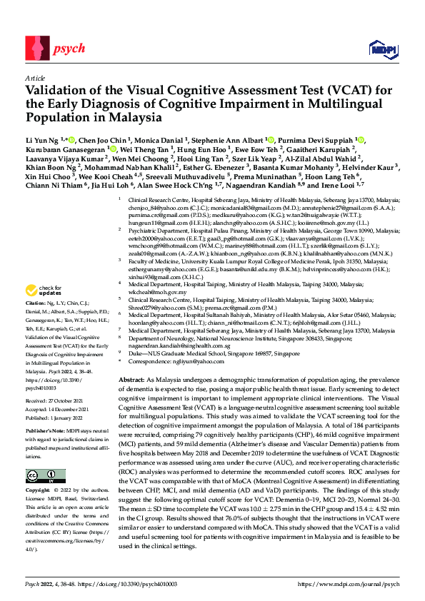 (PDF) Validation of the Visual Cognitive Assessment Test (VCAT) for the ...