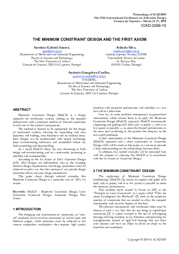 (PDF) The Minimum Constraint Design and the First Axiom