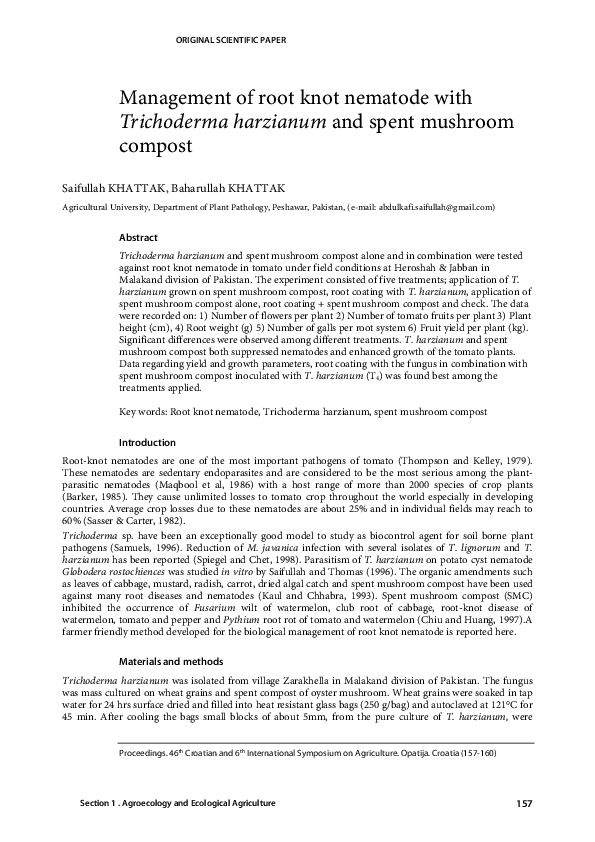 (PDF) Management of root knot nematode with Trichoderma harzianum and spent mushroom compost ...