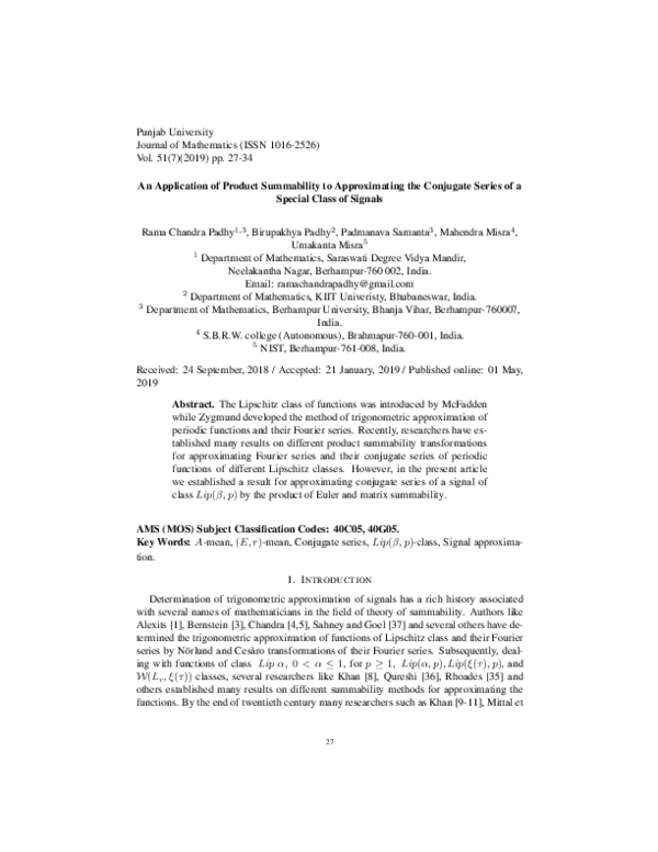 Pdf An Application Of Product Summability To Approximating The Conjugate Series Of A Special