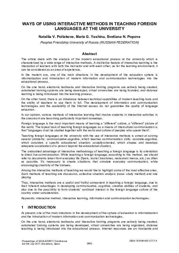 (PDF) Ways of Using Interactive Methods in Teaching Foreign Languages ...