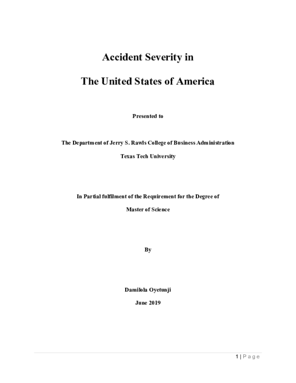 (PDF) Accident Severity in The United States of America