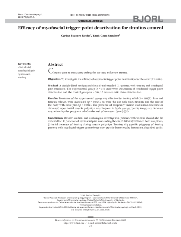 (PDF) Efficacy of myofascial trigger point deactivation for tinnitus ...