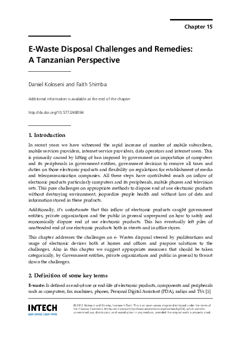 (PDF) E-waste disposal challenges and Remedies: A Tanzanian perspective ...