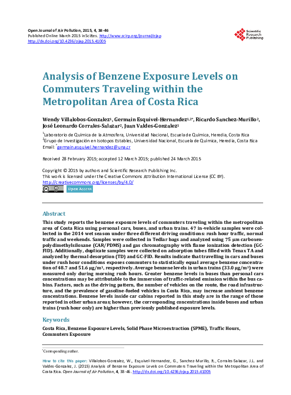 (PDF) Analysis of Benzene Exposure Levels on Commuters Traveling within ...