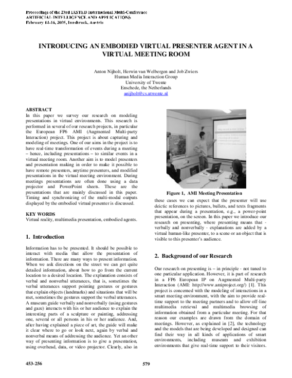 (PDF) Introducing an embodied virtual presenter agent in a virtual meeting room