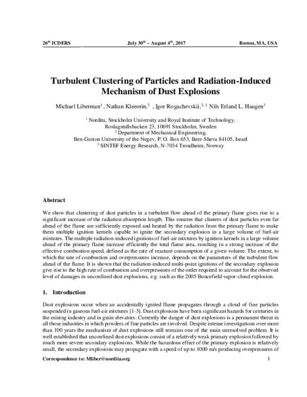 (PDF) Turbulent Clustering of Particles and Radiation-Induced Mechanism of Dust Explosions