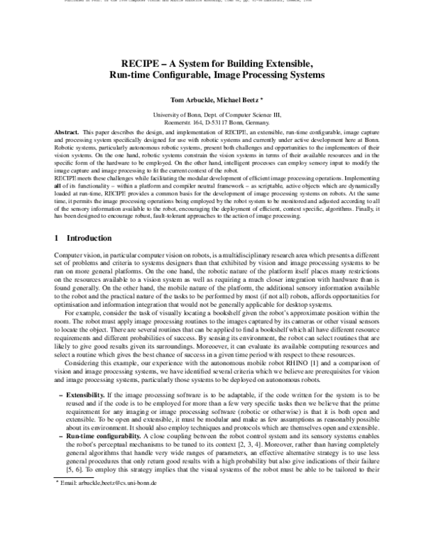 (PDF) RECIPE - A System for Building Extensible, Run-time Configurable, Image Processing Systems