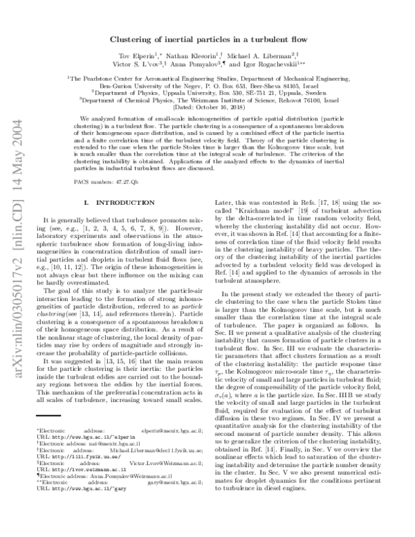 (PDF) Clustering of Inertial Particles in Turbulent Channel Flow