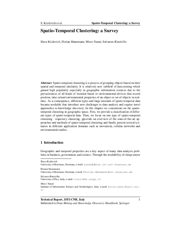 (PDF) Spatio-Temporal Clustering : a Survey Spatio-Temporal Clustering ...